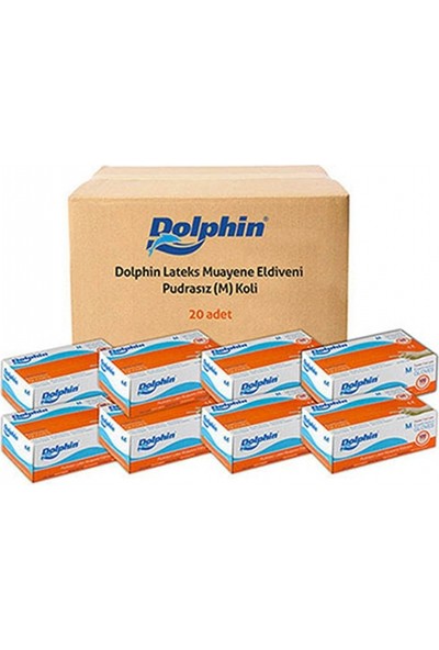 Dolphin Beyaz Lateks Eldiven Pudrasız (M) 20 Pk x 100 'lü (Koli) Dolphin Beyaz Lateks Eldiven Pudrasız (M) 20 Pk x 100 'lü (Koli)