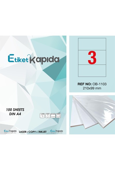 Etiket Kapıda A4 Yapışkanlı Hazır Laser Etiket 210 x 99 mm 100 Sayfa 300 Etiket