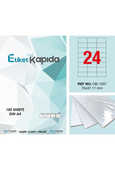 Etiket Kapıda A4 Yapışkanlı Hazır Laser Etiket 70 x 37,11 mm 100 Sayfa 2400 Etiket