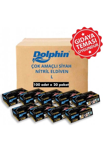 Dolphin Çok Amaçlı Siyah Nitril Eldiven (L) 20PK x 100LÜ Paket Dolphin Çok Amaçlı Siyah Nitril Eldiven (L) 20PK x 100LÜ Paket