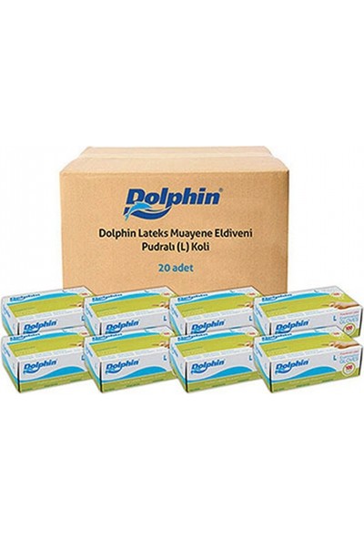 Dolphin Beyaz Lateks Eldiven Pudralı (L) 20 Pk x 100 'lü (Koli) Dolphin Beyaz Lateks Eldiven Pudralı (L) 20 Pk x 100 'lü (Koli)