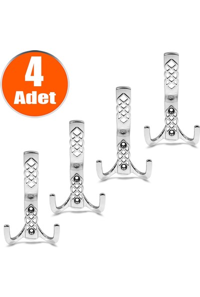 BADEM10 Kristal Portmanto Vestiyer Duvar Askısı Krom Dolap Elbise Askılığı (4 Adet)