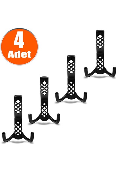 BADEM10 Portmanto Vestiyer Duvar Askısı Siyah Dolap Elbise Askılığı (4 Adet)