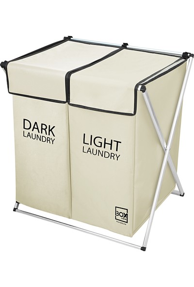 Box&Box 2 Bölmeli Çamaşır ve Kirli Sepeti, Krem, Makinede Yıkanabilir Kumaş, 54x42x58 cm Box&Box 2 Bölmeli Çamaşır ve Kirli Sepeti, Krem, Makinede Yıkanabilir Kumaş, 54x42x58 cm