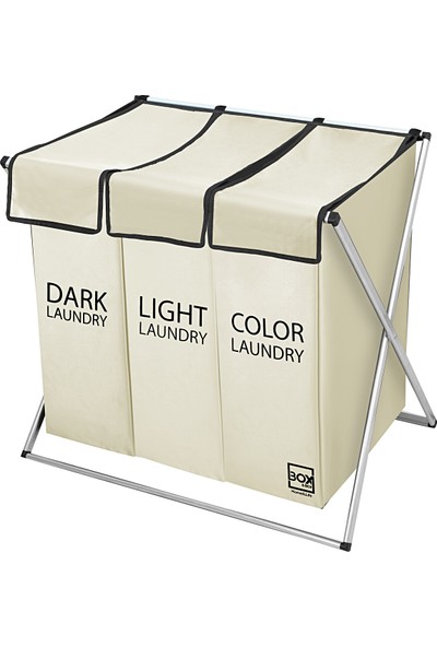 Box&Box 3 Bölmeli Çamaşır ve Kirli Sepeti, Krem, Makinede Yıkanabilir Kumaş Çantalı, 64x42x58 cm Box&Box 3 Bölmeli Çamaşır ve Kirli Sepeti, Krem, Makinede Yıkanabilir Kumaş Çantalı, 64x42x58 cm