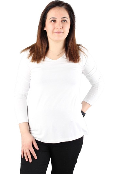 Günay Fierte Kadın Büyük Beden Bluz LM43400 V Yaka Spor Basic Uzun Kol Penye Hardal Taba Ekru Günay Fierte Kadın Büyük Beden Bluz LM43400 V Yaka Spor Basic Uzun Kol Penye Hardal Taba Ekru