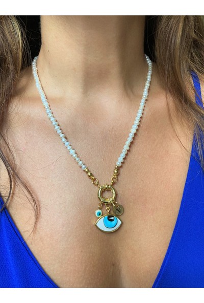 Floom Jewelry Turkuaz Göz Detaylı Harfli Inci Kolye Floom Jewelry Turkuaz Göz Detaylı Harfli Inci Kolye