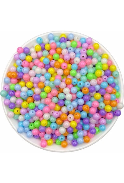 Hedef Bijuteri 25GR 6mm Pastel Karışık Renkli Yuvarlak Plastik Boncuk , Takı Yapım Boncuğu (25GR,~240 Adet)