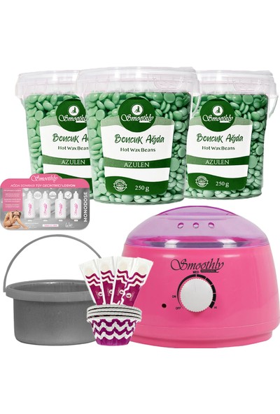 Smoothly 3 Adet Azulen Soyulabilen Boncuk Ağda Seti, Ağda Isıtıcı Makine, Tüy Geciktirme Etkili Yağ, Spatula Smoothly 3 Adet Azulen Soyulabilen Boncuk Ağda Seti, Ağda Isıtıcı Makine, Tüy Geciktirme Etkili Yağ, Spatula