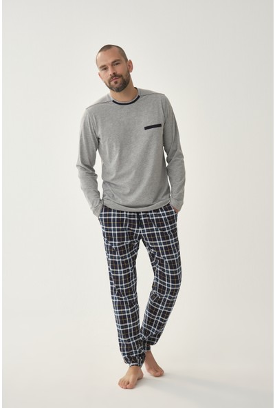 Gri Melanj Uzun Kol Pijama Takımı