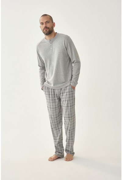 Gri Melanj Uzun Kol Pijama Takımı
