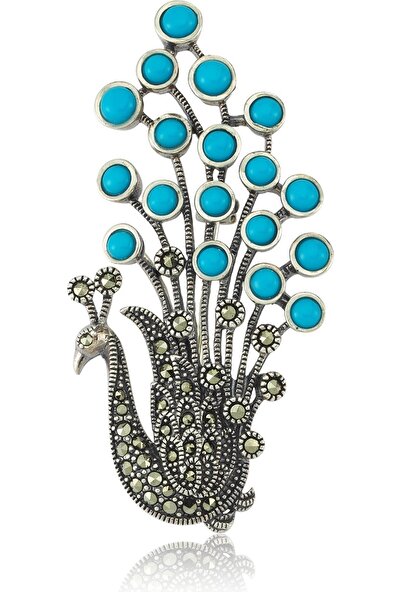 Markiz Mücevherat Tavus Kuşu Gümüş Broş