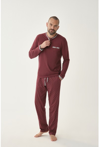 Bordo Uzun Kol Pijama Takımı