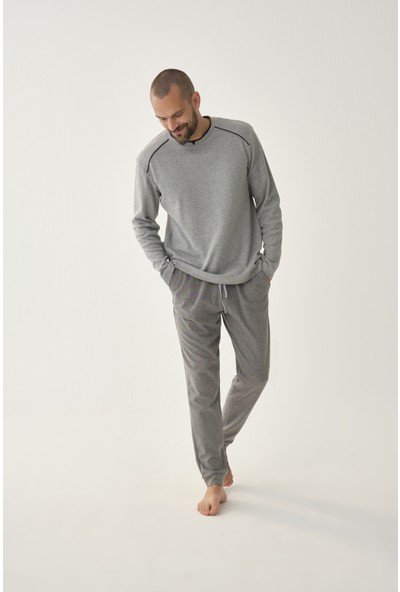 Gri Melanj Uzun Kol Pijama Takımı