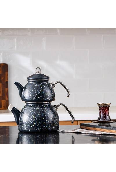 Karaca Emaye Midi Terazzo Antrasit Çaydanlık Takımı