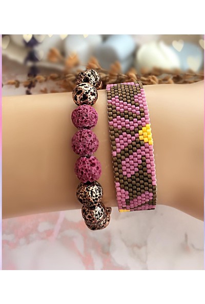 DM Miyuki Miyuki Çiçek Model Takım Kadın Bileklik (Kahverengi)