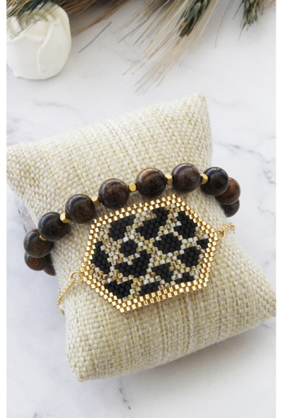 DM Miyuki Miyuki Leopar Desenli & Kaplan Gözü Doğal Taşlı Takım Bileklik