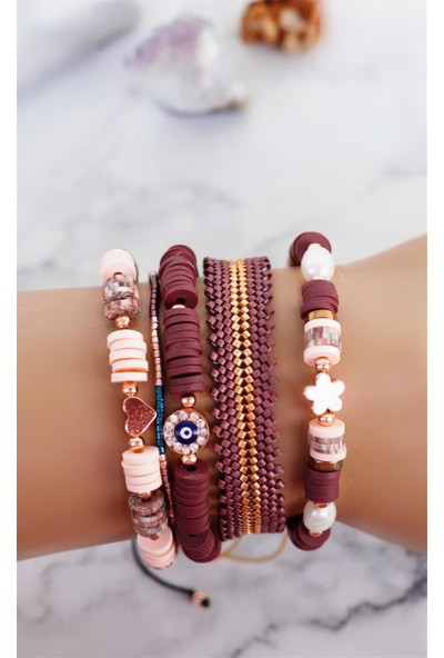 DM Miyuki Bordo Bileklik Seti DM Miyuki Bordo Bileklik Seti