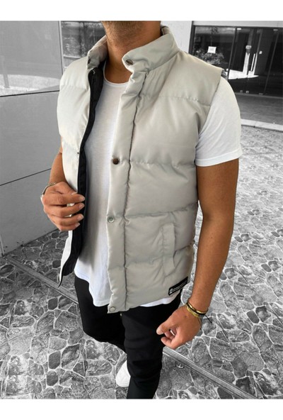 Erkek Gri Cepli Şişme Yelek