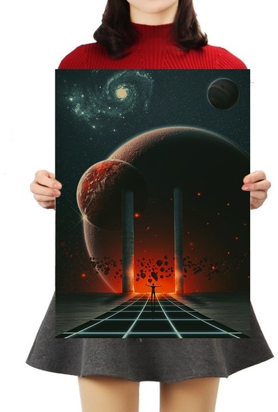 Caph Design Uzay Temalı Vintage Kraft Poster - 32X45CM - Özel Kutulu