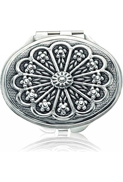 Altın Sepeti Gümüş Kapaklı Oval El Aynası Papatya Motifli Altın Sepeti Gümüş Kapaklı Oval El Aynası Papatya Motifli