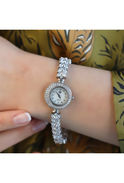 Başak Modeli Zirkon Taşlı Gümüş Saat