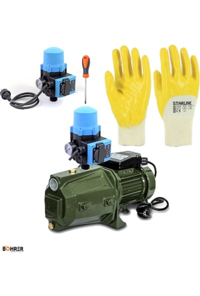 Böhrer JET100 Jet Tipi Pompalı 1 Hp 1'' Parmak Hidrofor Su Pompası Paket Hidrofor Set + Eldiven Böhrer JET100 Jet Tipi Pompalı 1 Hp 1'' Parmak Hidrofor Su Pompası Paket Hidrofor Set + Eldiven
