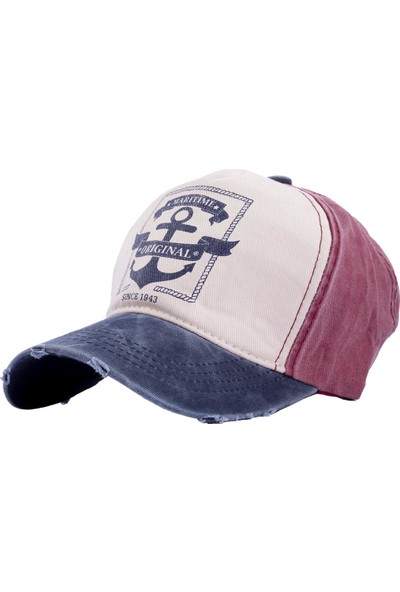 Perlotus Maritime Denizci Çapalı Eskitme Spor Kep Beyzbol Şapka Mavi Bordo