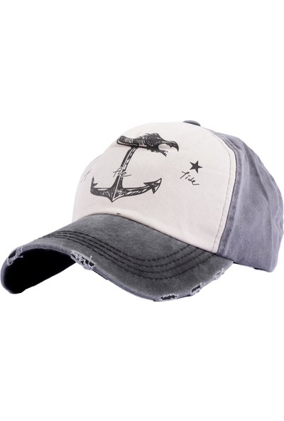 Perlotus Denizci Çapa Eskitme Balıkçı Denizci Şapka Gri