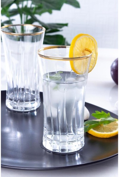 Acar Gülfem 6 Kişilik Yaldızlı Kesme Cam Meşrubat Bardağı 12303