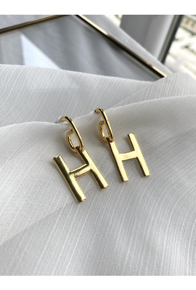 Misshing Kadın Çelik Gold H Harfi Küpe