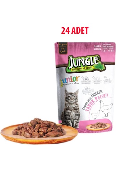 Jungle Pouch (24 Lü) Yavru Kedi Tavuklu 100 gr Jungle Pouch (24 Lü) Yavru Kedi Tavuklu 100 gr