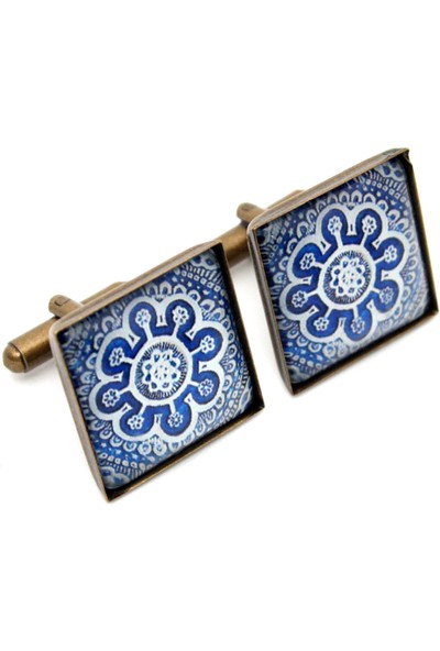 Blora Bronz Mavi Çiçek No1 Kol Düğmesi