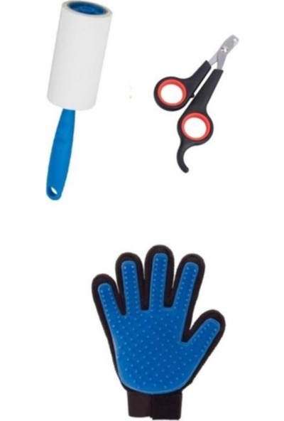 Turkish A2Z Kedi Tarama Eldiveni Kedi Tırnak Kesme Makası Tüy Temizleme Rulosu 3'lü Set