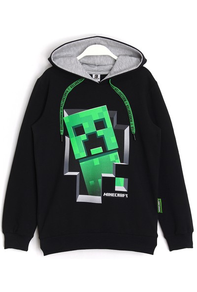 Minecraft Creeper Desenli Kapüşonlu Erkek Çocuk Hoodie 5 - 13 Yaş Siyah Minecraft Creeper Desenli Kapüşonlu Erkek Çocuk Hoodie 5 - 13 Yaş Siyah