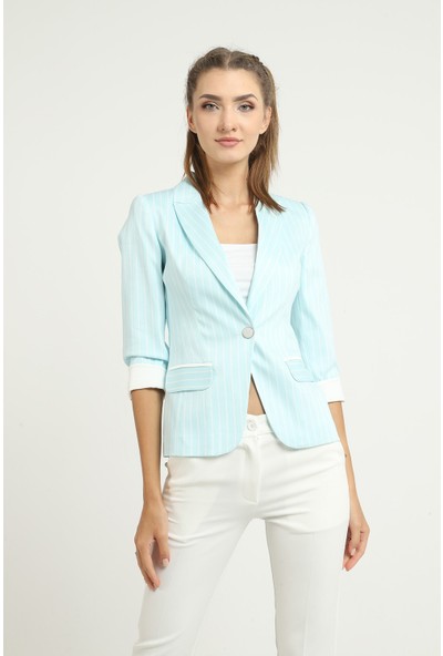 Mangosteen Kadın Bebe Mavi Çizgili Blazer Ceket Mangosteen Kadın Bebe Mavi Çizgili Blazer Ceket