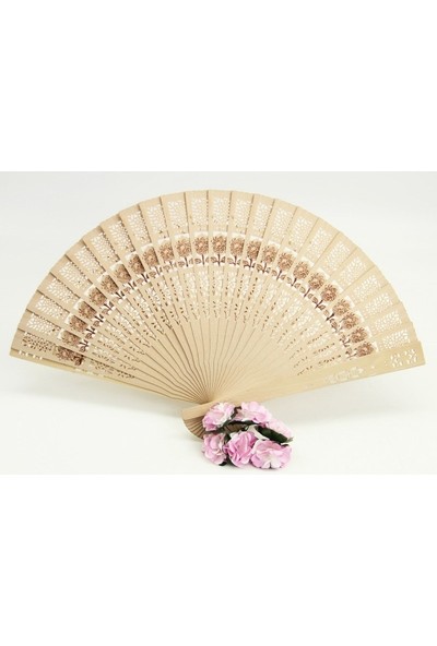 İhtiyaç AVM Gül Desenli Ahşap Yelpaze Söz Nişan Düğün Kına Yelpaze