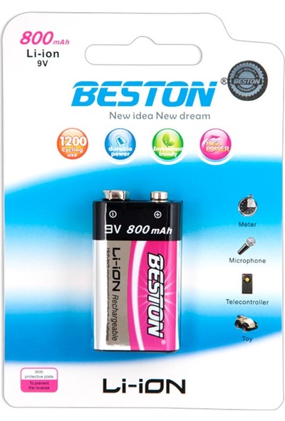 Beston Şarjlı Pil 9V 800MAH Li-Ion Beston BST-9V Beston Şarjlı Pil 9V 800MAH Li-Ion Beston BST-9V