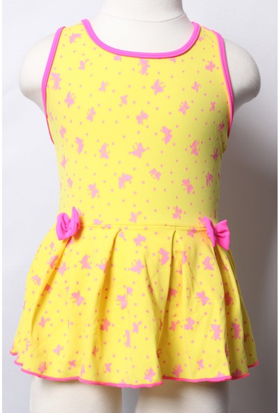 Sude Ayl Kız Çocuk Sarı Kelebek Desenli Fiyonk ve Biye Detayı Olan Etekli Empirme Mayo 143-91 Sude Ayl Kız Çocuk Sarı Kelebek Desenli Fiyonk ve Biye Detayı Olan Etekli Empirme Mayo 143-91