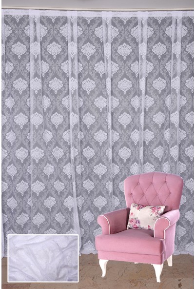 Akça Tekstil Çerçeveli Damaks Model Hazır Dikilmiş Pileli Fon Perde 300 x 260 cm.
