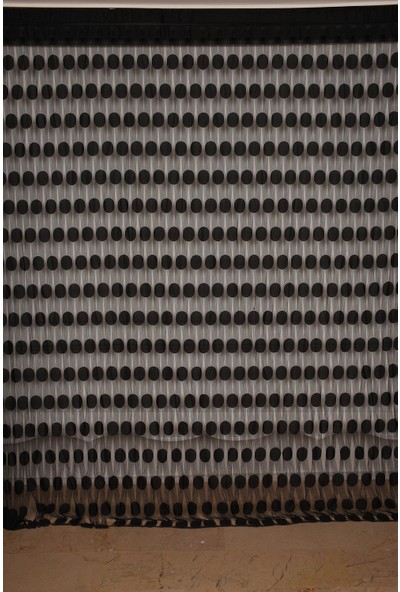 Akça Tekstil Büyük Puanlı Model Siyah Renk İp Perde Hazır İp Perde 300 x 270 cm.