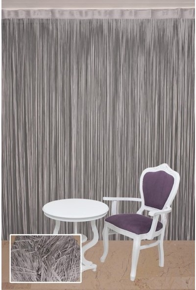 Akça Tekstil Düz İp Model Gri Renk Hazır İp Perde 300 x 270 cm.