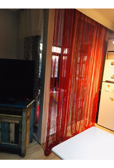 Akça Tekstil İp Model Kırmızı Renk İp Perde 300 x 270 cm. - 2 mm Şeritler Halinde Dokunmuş Düğmeli İp Perde Akça Tekstil İp Model Kırmızı Renk İp Perde 300 x 270 cm. - 2 mm Şeritler Halinde Dokunmuş Düğmeli İp Perde