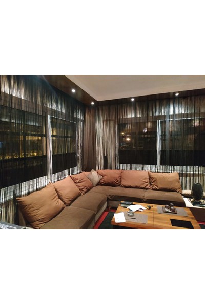 Akça Tekstil İp Model Siyah Renk İp Perde 300 x 270 cm. - 2 mm Şeritler Halinde Dokunmuş Düğmeli İp Perde Akça Tekstil İp Model Siyah Renk İp Perde 300 x 270 cm. - 2 mm Şeritler Halinde Dokunmuş Düğmeli İp Perde