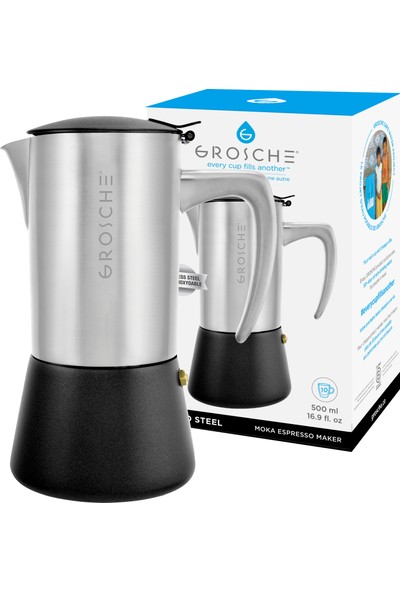 Grosche Milano Çelik Moka Pot Gümüş 10 Cup 480 ml