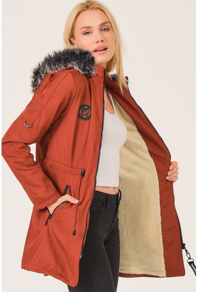 Dewberry Z6689 Dewberry Içi Kuzulu Kadın Mont-Kiremit