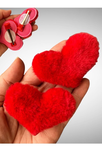 Miniko Butik Peluş Kalp 2'li Klips Toka