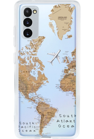 Moodcase Samsung S20 Fe Dünya Harita Desenli Premium Şeffaf Silikon Kılıf
