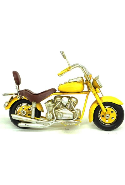 Kaktüs Kedi El Yapımı Nostaljik Vintage Tarz Sarı Motosiklet Maketi
