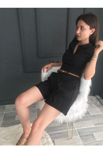 By Kikirik %100 Pamuk Kemerli Kanvas Şort